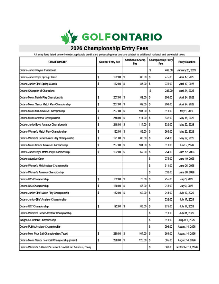2026 Competitive Schedule - # Golf Ontario